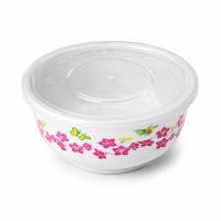 China Japanese Style 360ml White PP Bento Soup Container Floral Lid for Meal Prep for sale