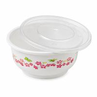 China Japanese Style 360ml White PP Bento Soup Container Floral Lid for Meal Prep for sale