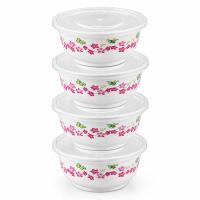 China Japanese Style 360ml White PP Bento Soup Container Floral Lid for Meal Prep for sale