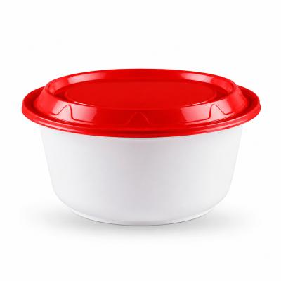 China 1200ml Wide White PP Disposable Soup Bowls Red Secure Lids for Meal Prep for sale