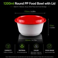 China 1200ml Wide White PP Disposable Soup Bowls Red Secure Lids for Meal Prep for sale