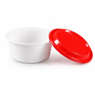 China Family Takeaway PP Disposable Soup Bowls White Round 1258ml with Red Lids for sale