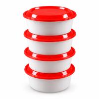 China Family Takeaway PP Disposable Soup Bowls White Round 1258ml with Red Lids for sale
