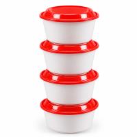 China 1508ml Extra Deep White PP Disposable Catering Soup Bowl Red Lids for Large Portions for sale