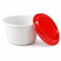 China 1508ml Extra Deep White PP Disposable Catering Soup Bowl Red Lids for Large Portions for sale