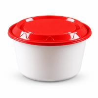 China 1508ml Extra Deep White PP Disposable Catering Soup Bowl Red Lids for Large Portions for sale
