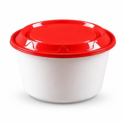 China 1508ml Extra Deep White PP Disposable Catering Soup Bowl Red Lids for Large Portions for sale