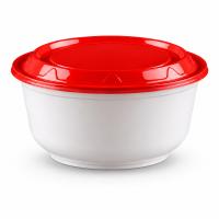 China 1450ml Disposable Soup Bowls Deep White PP Takeaway Containers with Red / Clear Lids for sale