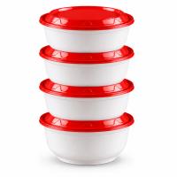 China 1450ml Disposable Soup Bowls Deep White PP Takeaway Containers with Red / Clear Lids for sale