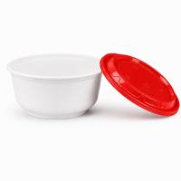 China 1450ml Disposable Soup Bowls Deep White PP Takeaway Containers with Red / Clear Lids for sale