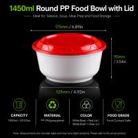 China 1450ml Disposable Soup Bowls Deep White PP Takeaway Containers with Red / Clear Lids for sale