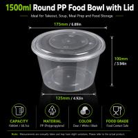 China Round PP Catering Soup Bowl Lidded Disposable 1500ml for Family Takeaway for sale