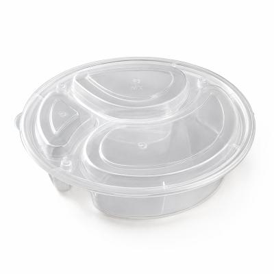 China Three Compartment PP Disposable Soup Bowls Round Lidded for Bento Takeaway for sale