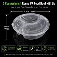 China Three Compartment PP Disposable Soup Bowls Round Lidded for Bento Takeaway for sale