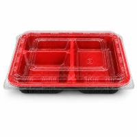 China Clear Lid Three Compartment Trays Red Black PP Meal Tray for Takeaway for sale
