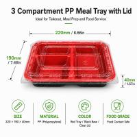 China Clear Lid Three Compartment Trays Red Black PP Meal Tray for Takeaway for sale