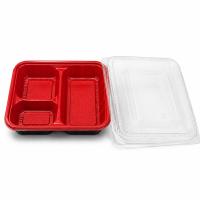China Clear Lid Three Compartment Trays Red Black PP Meal Tray for Takeaway for sale