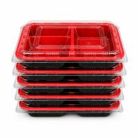 China Clear Lid Three Compartment Trays Red Black PP Meal Tray for Takeaway for sale