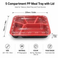 China Clear Lid Five Compartment Trays  PP Bento Tray for Balanced Meals Catering for sale