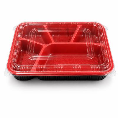 China Clear Lid Five Compartment Trays  PP Bento Tray for Balanced Meals Catering for sale