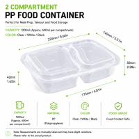 China 1200ml Slim Two Section Clear PP Divided Food Container for Bulk Meals for sale