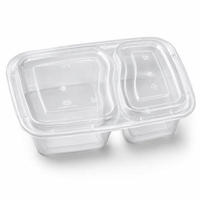 China 1200ml Slim Two Section Clear PP Divided Food Container for Bulk Meals for sale