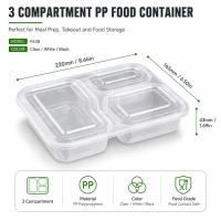 China Catering Three Section Clear PP Compartment Food Containers for Meal Prep for sale