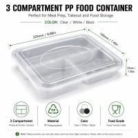 China Three Section Shallow PP Compartment Food Containers for Takeaway Meal Trays for sale