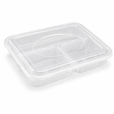 China Three Section Shallow PP Compartment Food Containers for Takeaway Meal Trays for sale