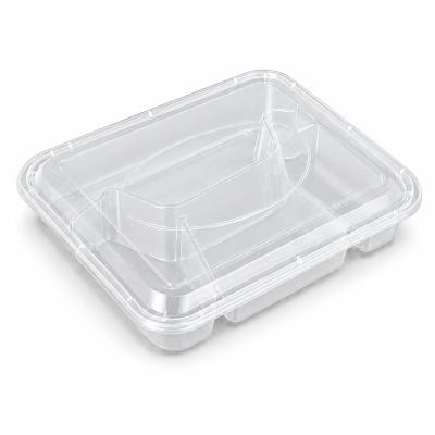 China Four Section Shallow Clear PP Catering Meal Tray for Large Buffet Banquets for sale
