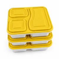 China Three Compartment Snap Lock Bowls Meal Tray with Tamper Evident Yellow Lid for sale