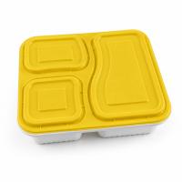 China Three Compartment Snap Lock Bowls Meal Tray with Tamper Evident Yellow Lid for sale