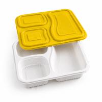 China Three Compartment Snap Lock Bowls Meal Tray with Tamper Evident Yellow Lid for sale