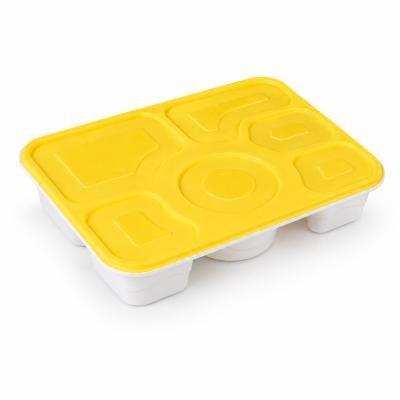 China Six Compartment PP Snap Lock Bento Box Meal Tray with Tamper Evident Lid for sale