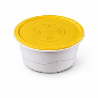 China Takeaway PP Portion Control Bowl Deep Round 300ml Tamper Evident Yellow Lidded for sale