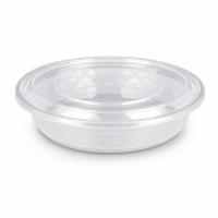 China Clear Fitted Lid Disposable Food Bowls 1100ml Shallow Round PP Meal Tray for sale