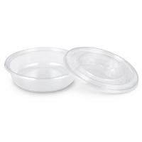 China Clear Fitted Lid Disposable Food Bowls 1100ml Shallow Round PP Meal Tray for sale