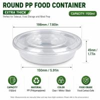 China Clear Fitted Lid Disposable Food Bowls 1100ml Shallow Round PP Meal Tray for sale