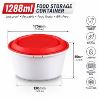 China Snap Lock Wide PP Food Storage Bowl 1288ml with Red Secure Lid for sale