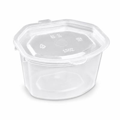 China 35ml Clear Round PP Disposable Hinged Sauce Cup for Dips Salsa Toppings for sale