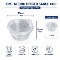China 13ml Mini Round Clear PP Sauce Cup Hinged for Seasonings Samples Garnishes for sale