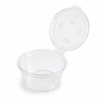 China 13ml Mini Round Clear PP Sauce Cup Hinged for Seasonings Samples Garnishes for sale