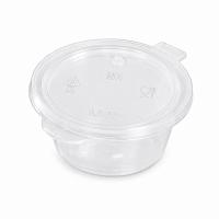 China 13ml Mini Round Clear PP Sauce Cup Hinged for Seasonings Samples Garnishes for sale