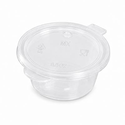 China 13ml Mini Round Clear PP Sauce Cup Hinged for Seasonings Samples Garnishes for sale