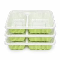 China Meal Prep Multi Compartment Trays Two Section Green PP Food Container with Clear Lid for sale