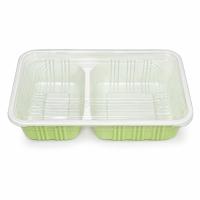 China Meal Prep Multi Compartment Trays Two Section Green PP Food Container with Clear Lid for sale