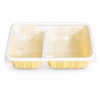 China Clear Lid Two Section PP Meal Tray Yellow for Bento Takeout for sale