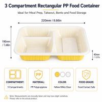 China Clear Lid Multi Compartment Trays Three Section Yellow PP Food Container for Catering for sale
