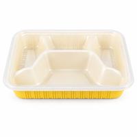 China Yellow Multi Compartment Trays Four Section PP Food Tray for Catering Portion Control for sale
