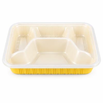 China Yellow Multi Compartment Trays Four Section PP Food Tray for Catering Portion Control for sale